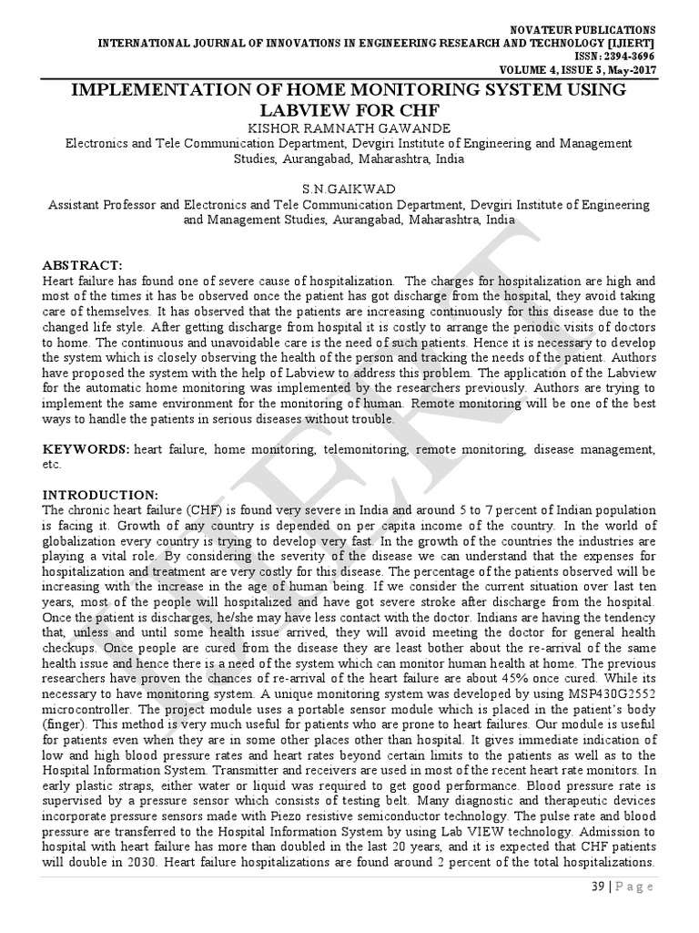 Implementation of Home Monitoring System Using Labview For CHF | PDF ...
