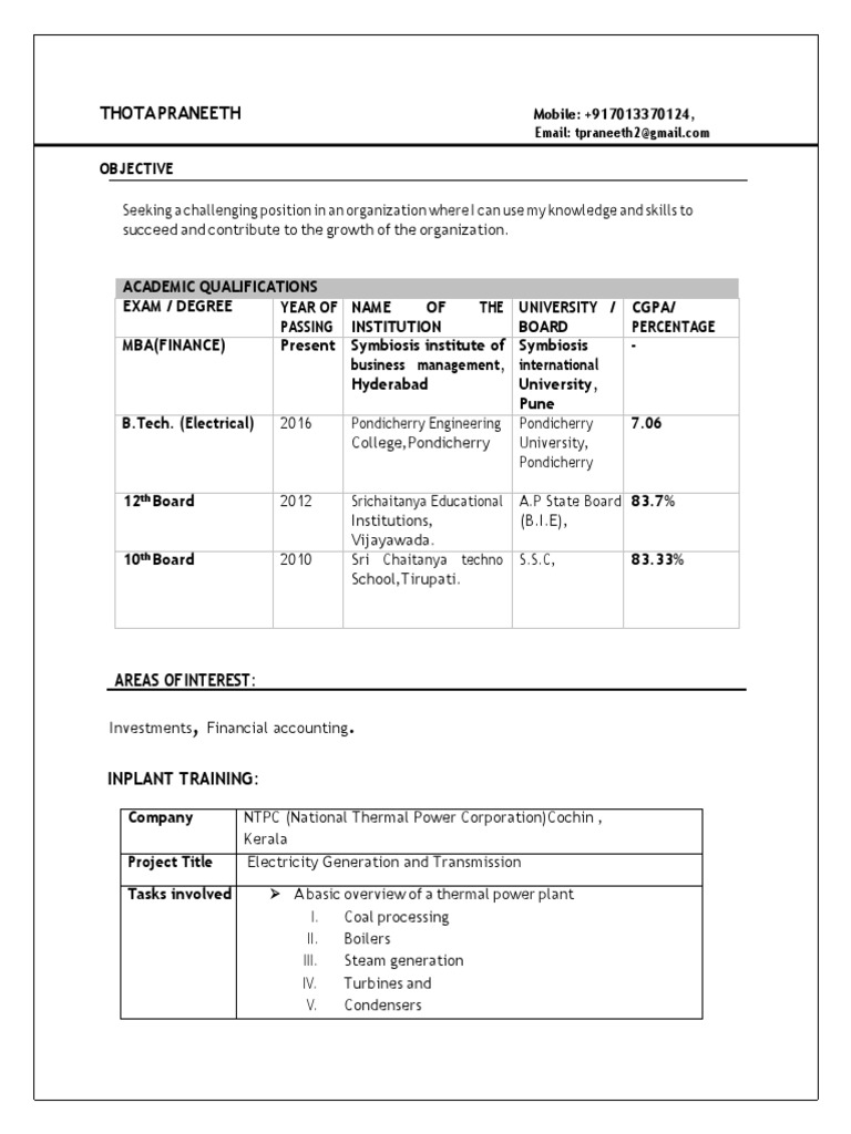 Praneeth Thota Resume | PDF | Energy Conversion | Power (Physics)
