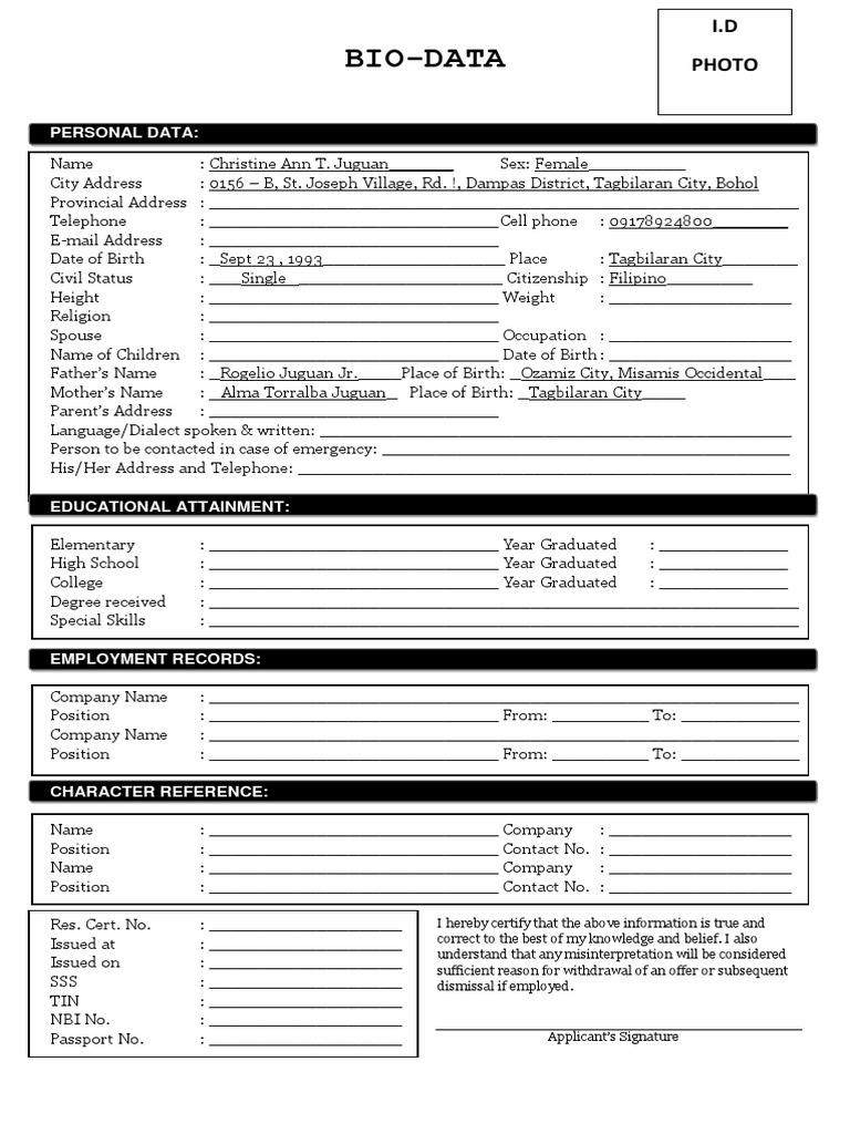 Bio Data Form | PDF | Career & Growth