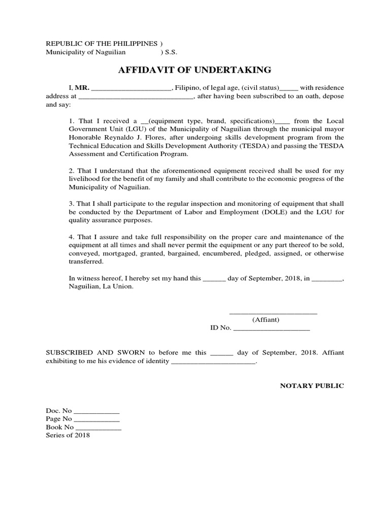 Affidavit of Undertaking: Notary Public | PDF