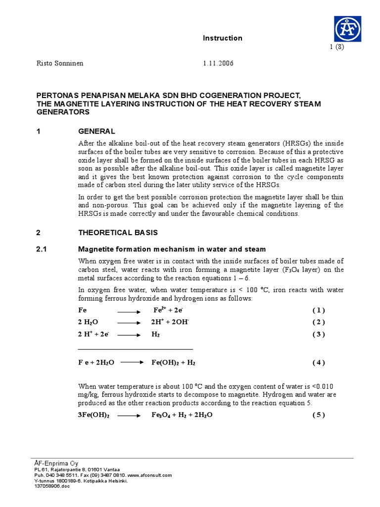 Magnetite Layering Procedure | PDF | Boiler | Iron