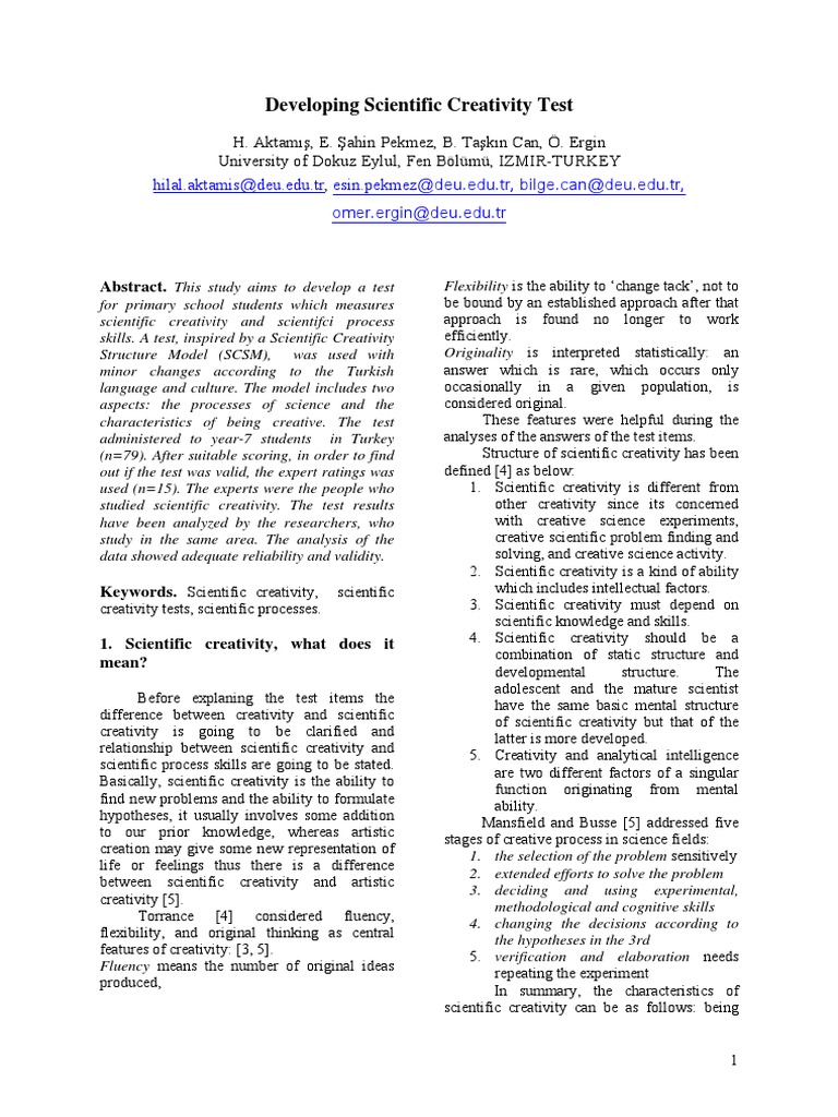 Developing Scientific Creativity Test | PDF | Creativity | Scientific ...