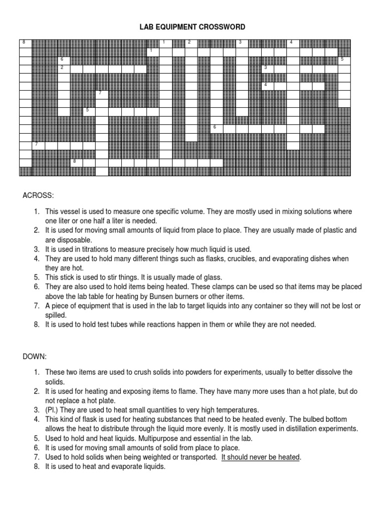 Lab Equipment Crossword Puzzle | PDF