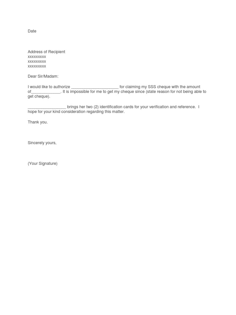 SSS Authorization Letter Template | PDF