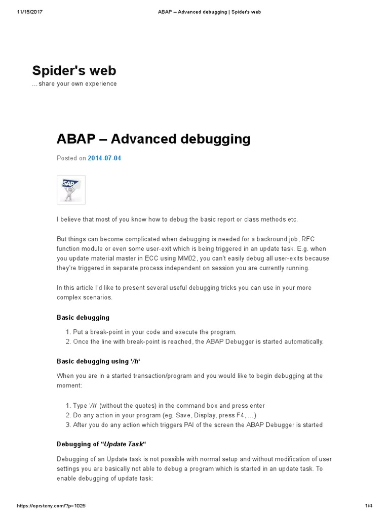 ABAP - Advanced Debugging - Spider's Web PDF | PDF | Debugging | Graphical User Interfaces