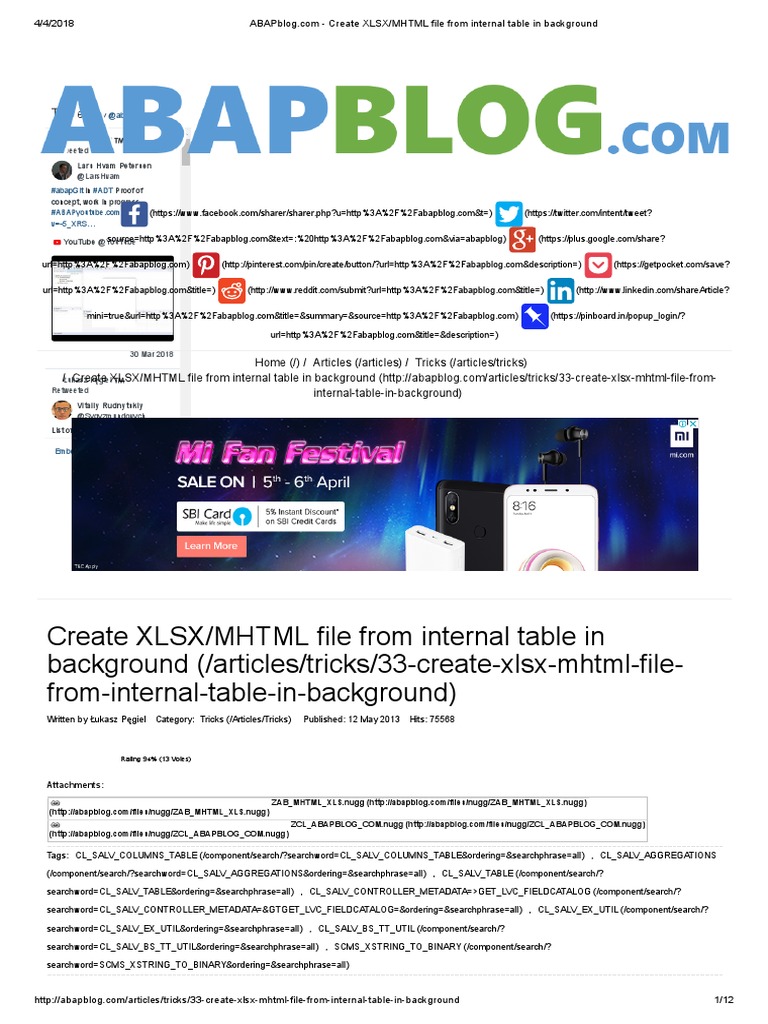 Creating Excel Files from Internal Tables in the Background in ABAP | PDF | Microsoft Excel ...