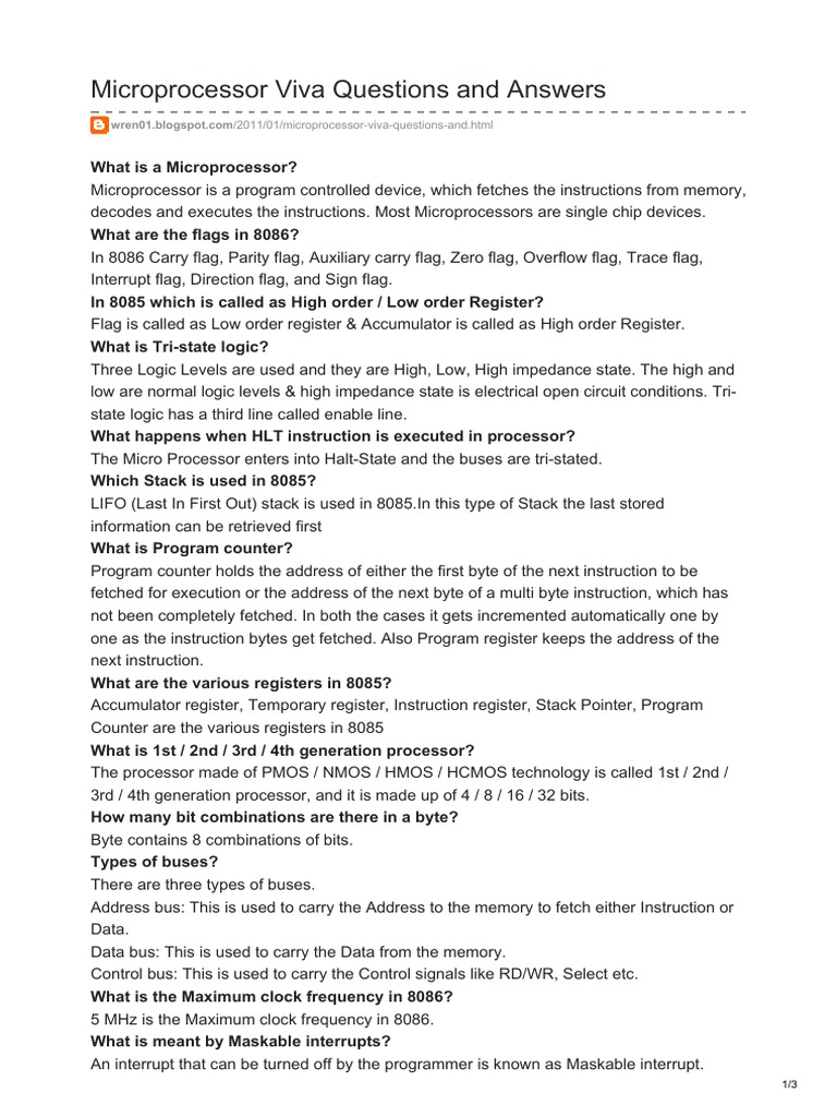 Microprocessor Viva Questions and Answers: A Comprehensive List of Common Questions Asked During ...