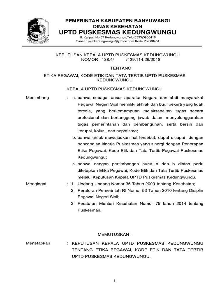 34.Sk Peraturan, Etika Dan Kode Etik PKM Tampo (Recovered) | PDF