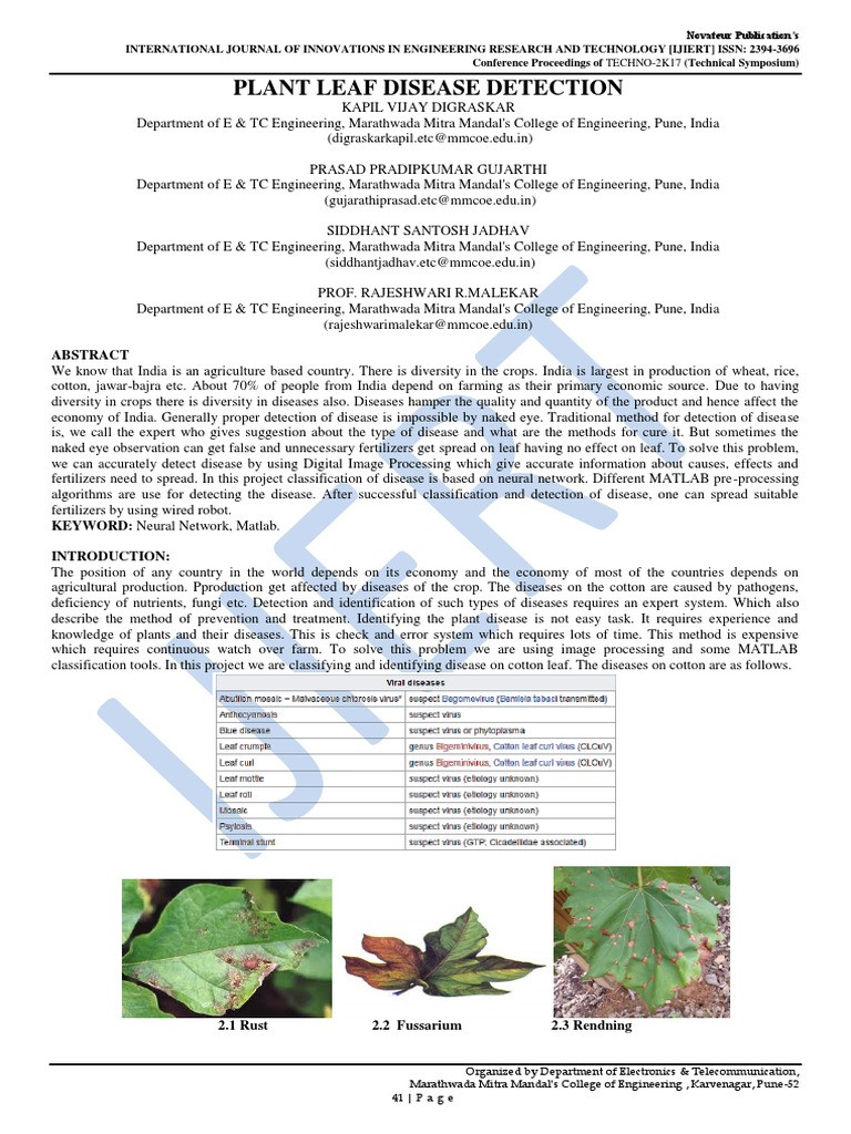 Plant Leaf Disease Detection | PDF | Image Segmentation | Support Vector Machine