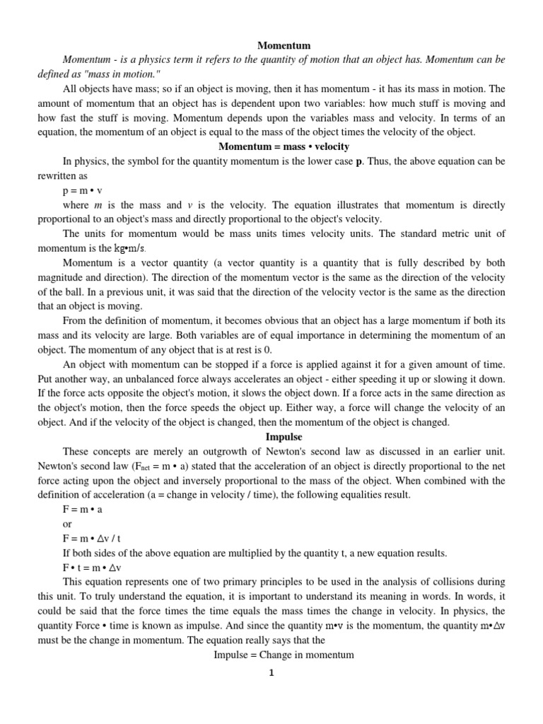 Momentum - Is A Physics Term It Refers To The Quantity of Motion That ...