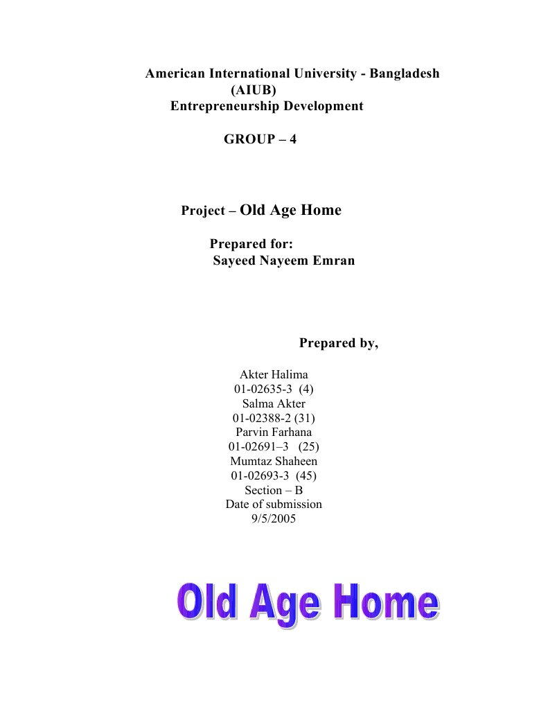 Old Age Home Business Plan Overview | PDF | Income Statement | Revenue