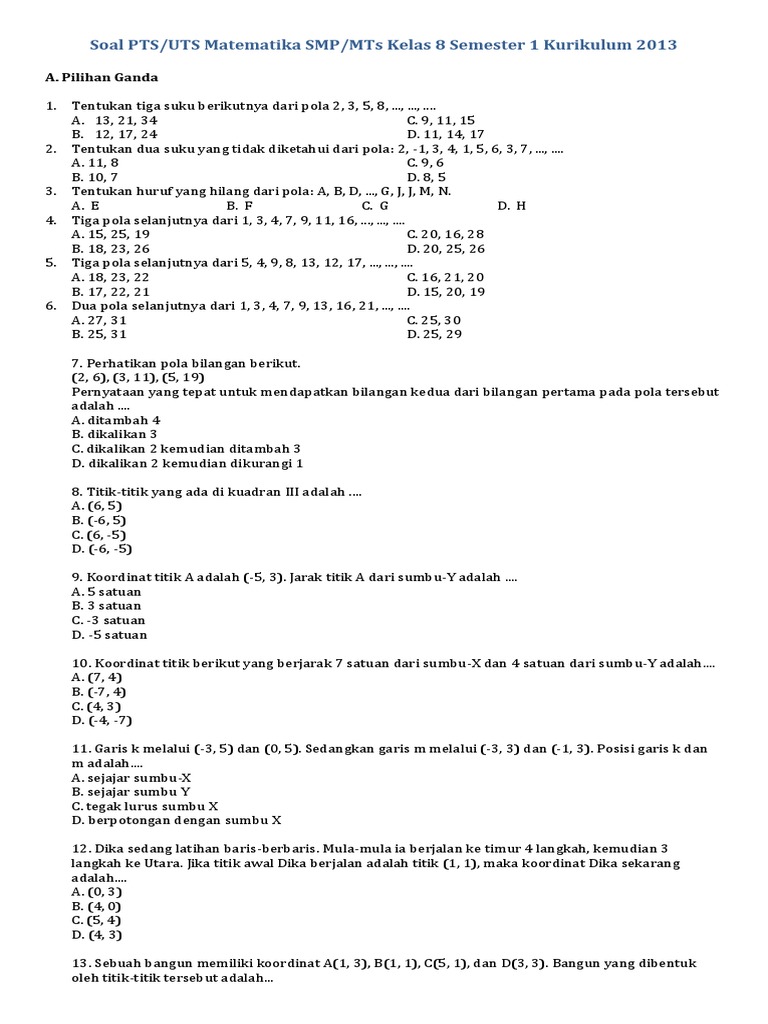 Soal PTS Mat Kls 8 | PDF