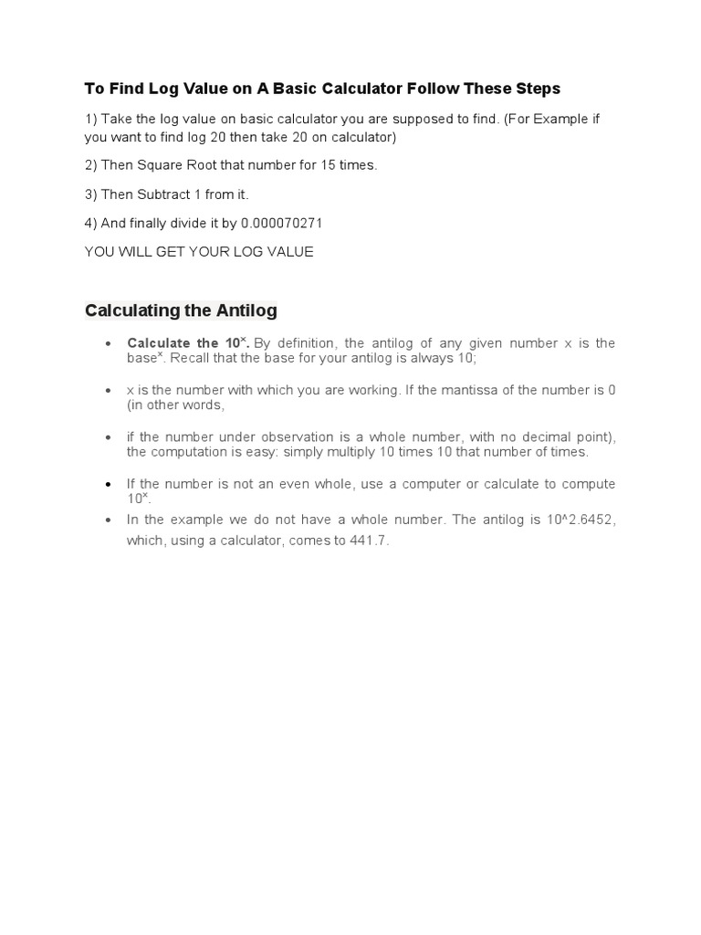 To Find Log Value On A Basic Calculator Follow These Steps | PDF