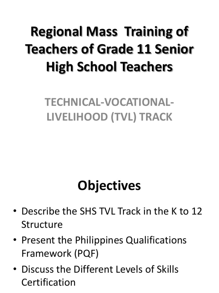 Overview of The TVL Curriculum and Descriptors of Competency Levels ...
