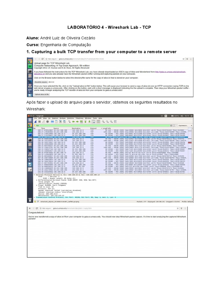 Laboratório 4 - Wireshark Lab - TCP | PDF | Protocolo de controle de transmissão | Porta (rede ...
