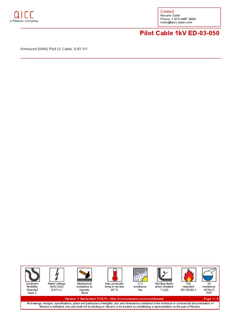 Armoured (SWA) Pilot LV Cable. 0.6/1 KV | PDF | Electrical Conductor ...