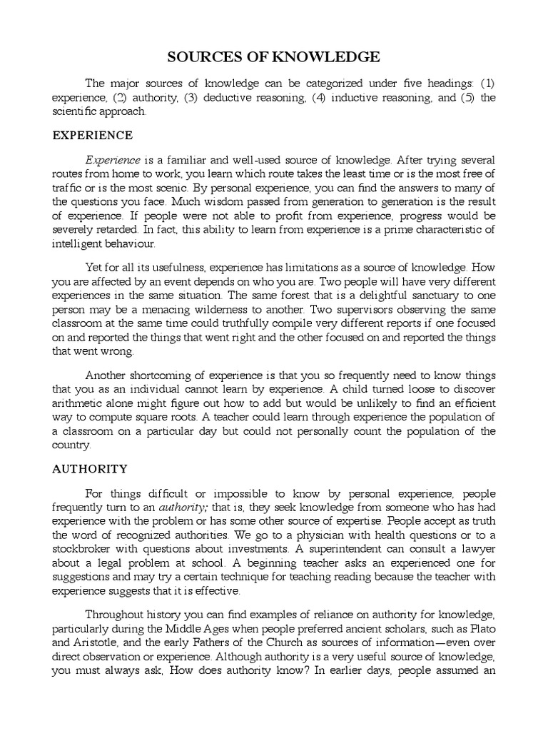 Sources of Knowledge | PDF | Inductive Reasoning | Scientific Method