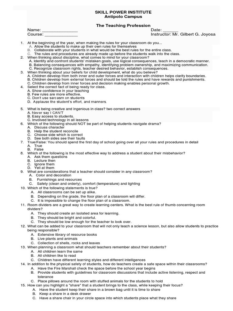 TCC Quiz Spi | PDF | Classroom | Change