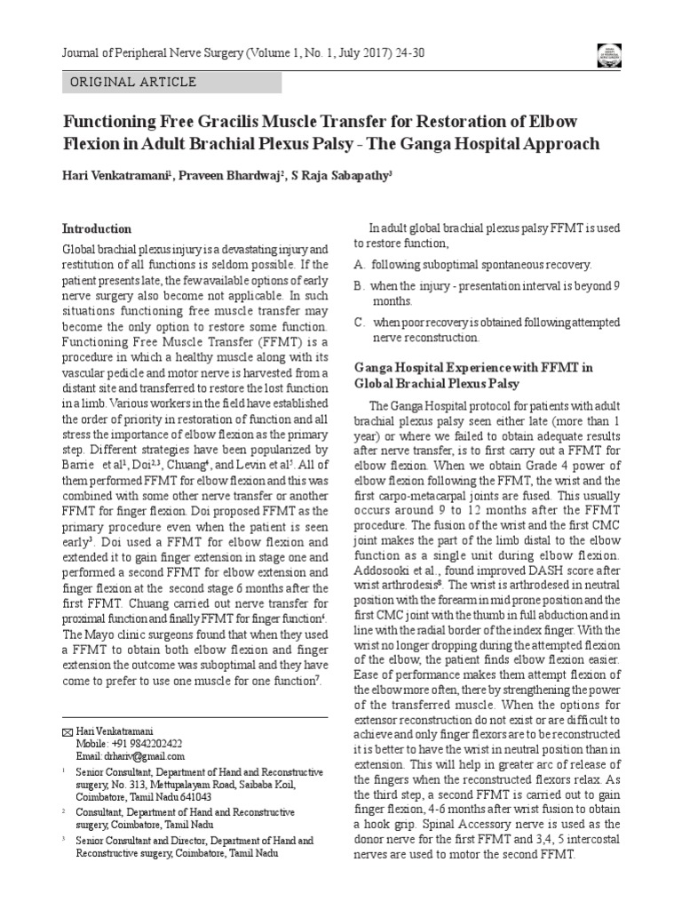 Functional Free Muscle Transfer For BPI | PDF | Finger | Elbow