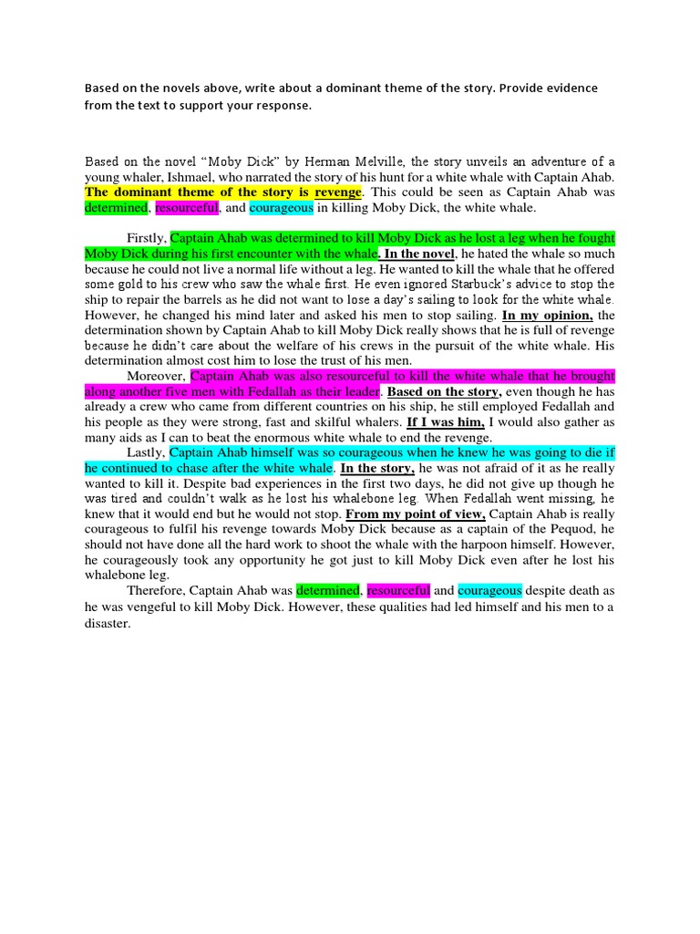 SAMPLE ANSWER MOBY DICK q7D | PDF | Moby Dick | Captain Ahab