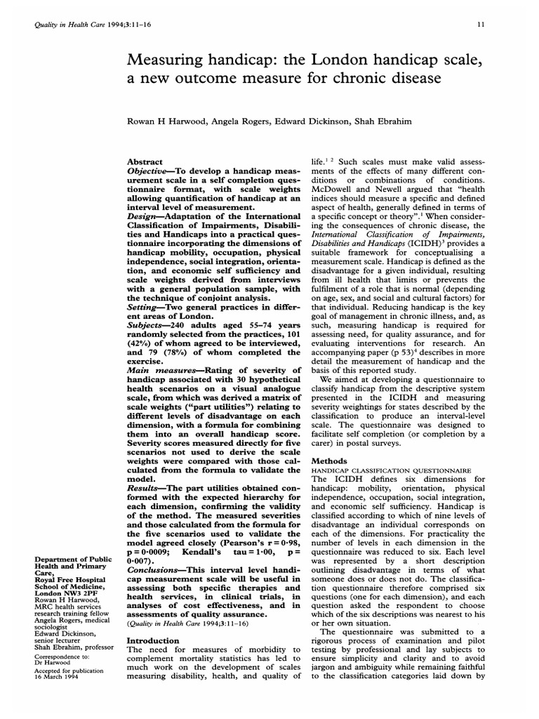 London Handicap Scale | PDF | Level Of Measurement | Disability