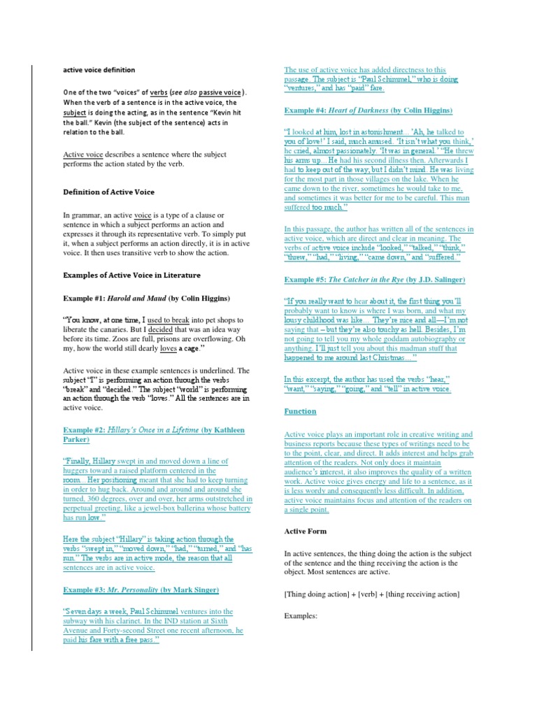 Active Voice Definition | PDF | Perfect (Grammar) | Grammatical Tense