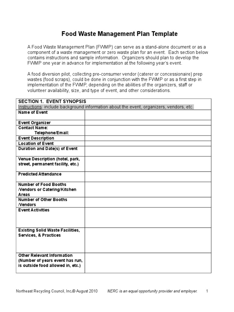 Food Waste Management Plan Template | PDF | Recycling | Waste Management