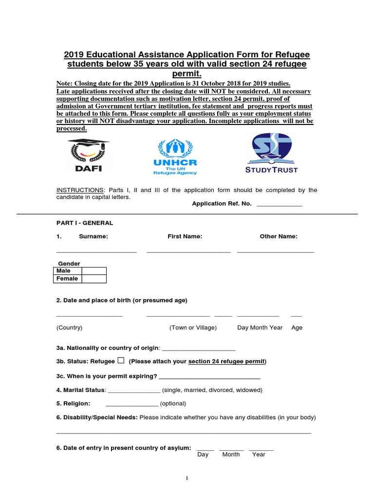 DAFI Bursary Application Form 2019 ST PDF | PDF | University And ...