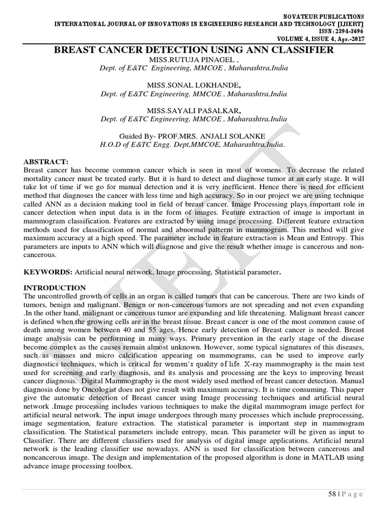 Breast Cancer Detection Using Ann Classifier | PDF | Image Segmentation ...