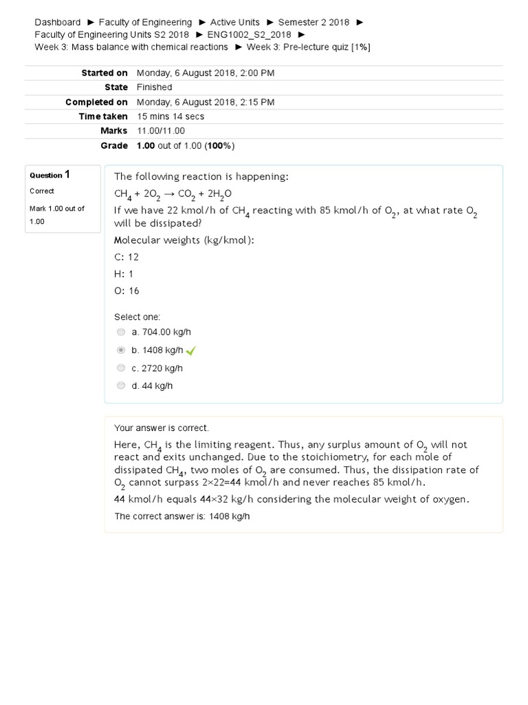 Week 3 - Pre-Lecture Quiz (1%) | PDF | Stoichiometry | Mole (Unit)