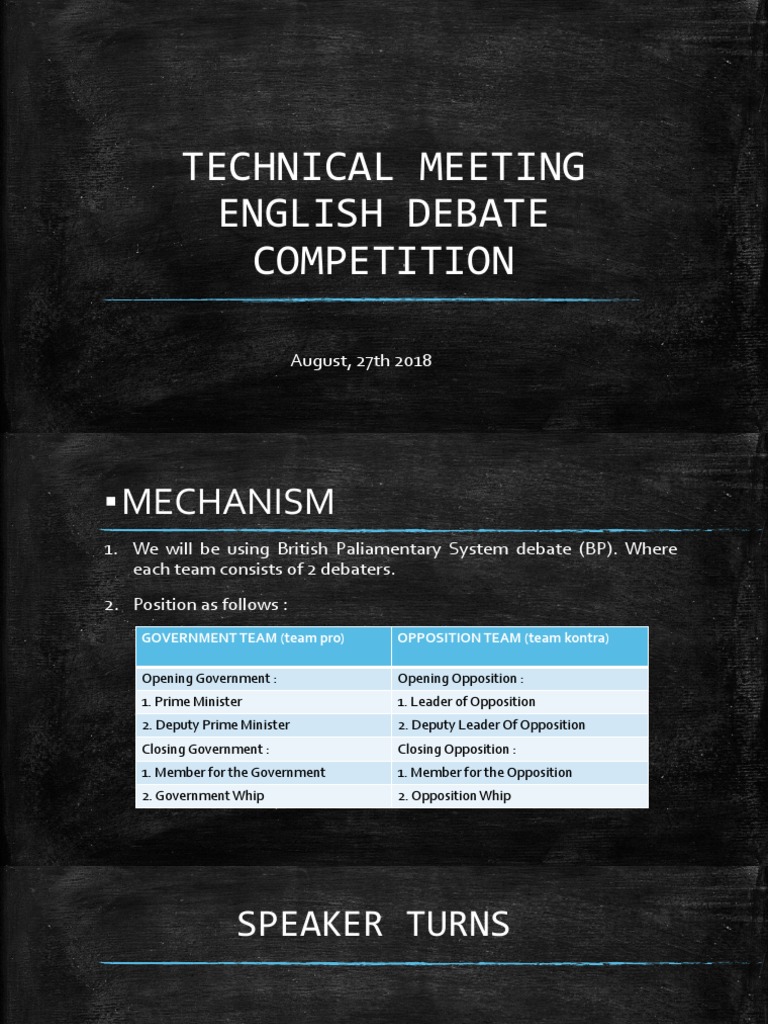 Technical Meeting English Debate Competition: August, 27th 2018 | PDF ...
