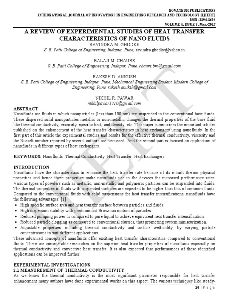 A Review of Experimental Studies of Heat Transfer Characteristics of ...