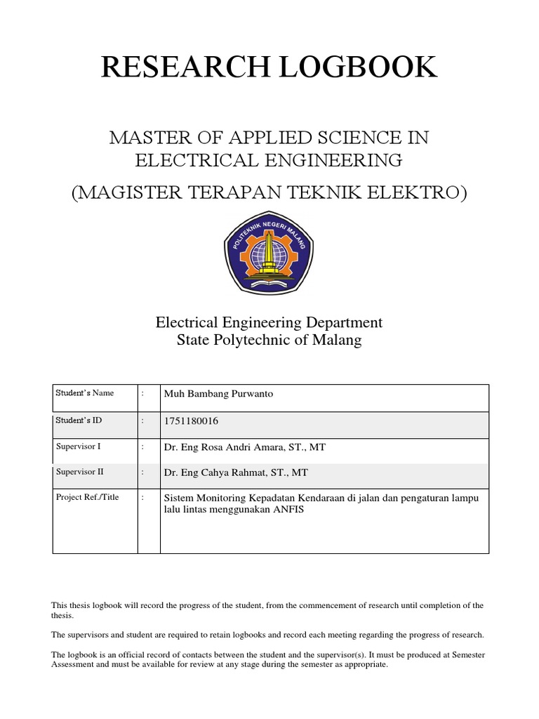 Research Logbook: Master of Applied Science in Electrical Engineering ...