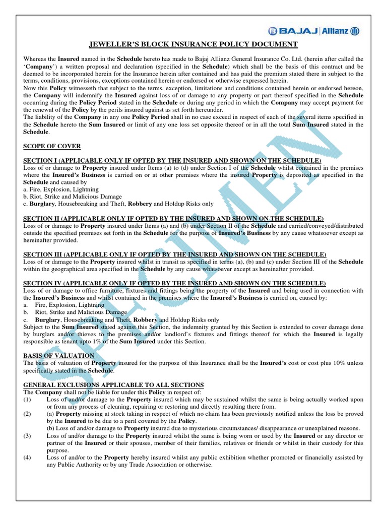 Jewellers Block | PDF | Burglary | Indemnity
