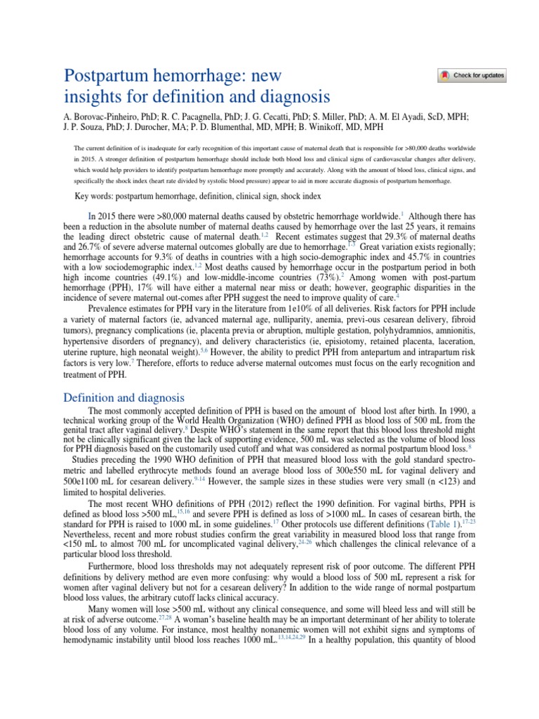 Postpartum Hemorrhage: New Insights For Definition and Diagnosis | PDF ...
