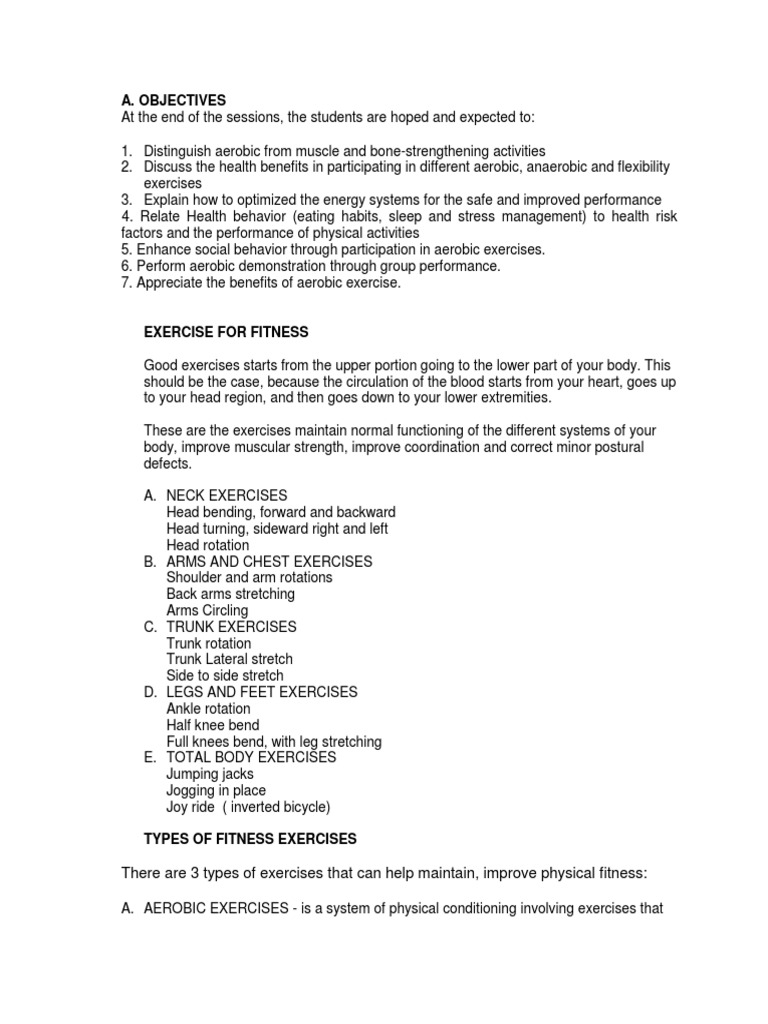 Aerobic, Anaerobic and Flexibility Exercises | PDF | Physical Fitness ...