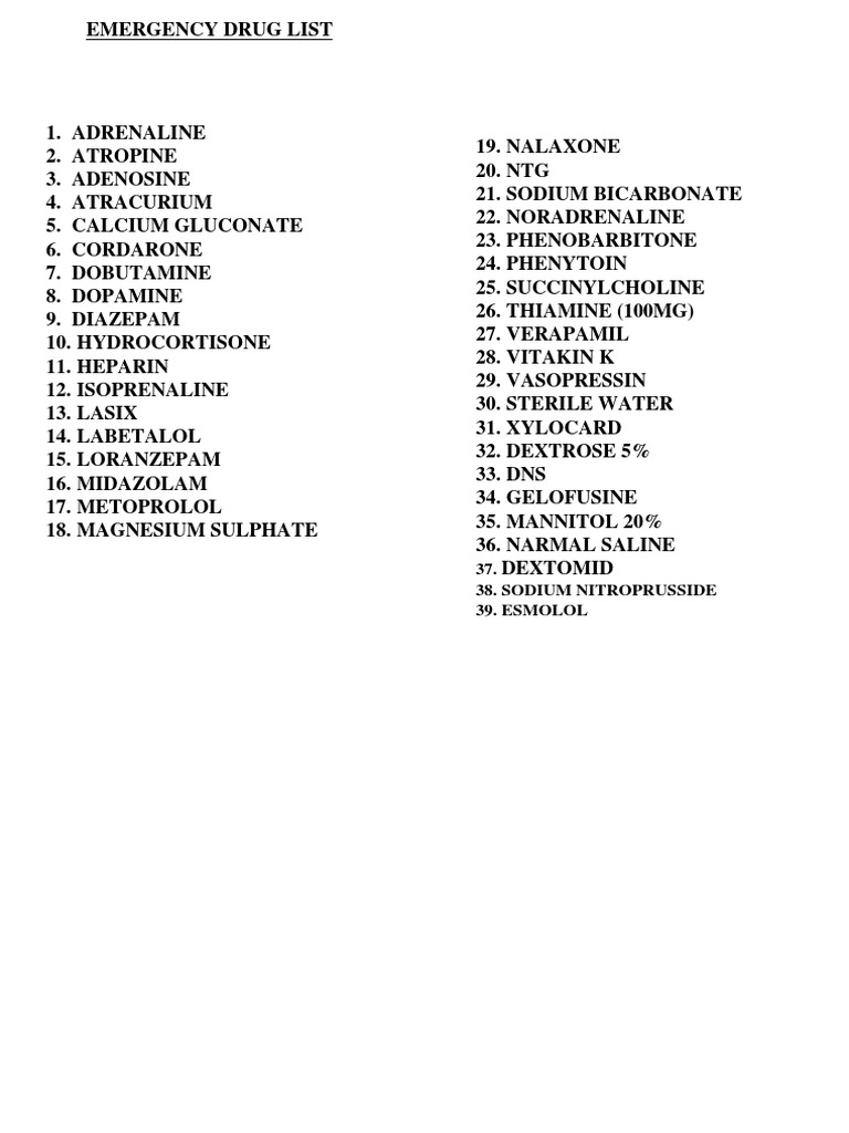 Essential Emergency Drug List | PDF