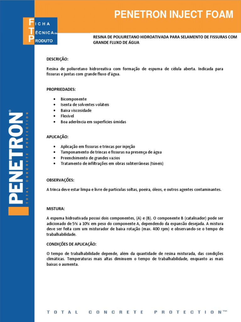 Ficha Tecnica Penetron Inject Foam | PDF | Poliuretano | Química