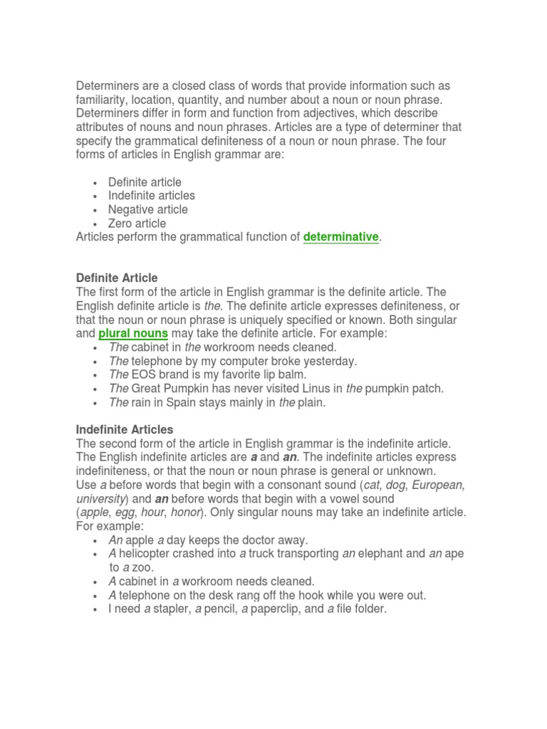 Determinative: Definite Article | Download Free PDF | Noun | English ...