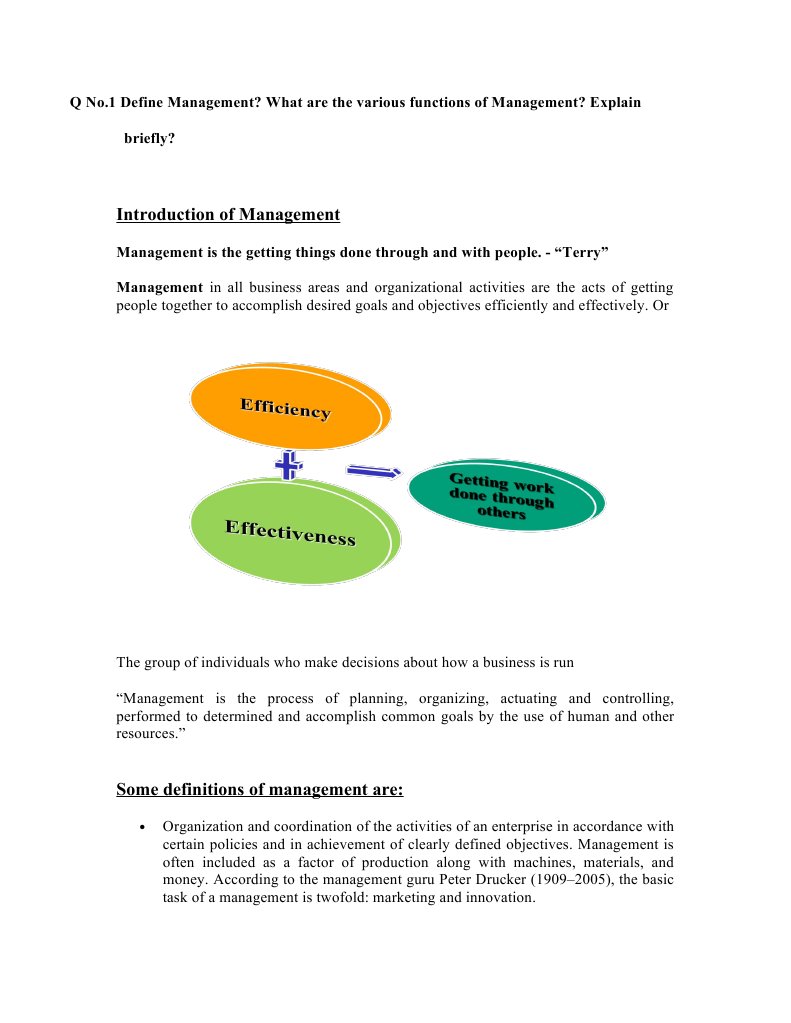 Introduction of Management: Q No.1 Define Management? What Are The ...