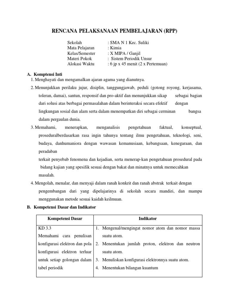 RPP KD 3 3 Sistem Periodik | PDF