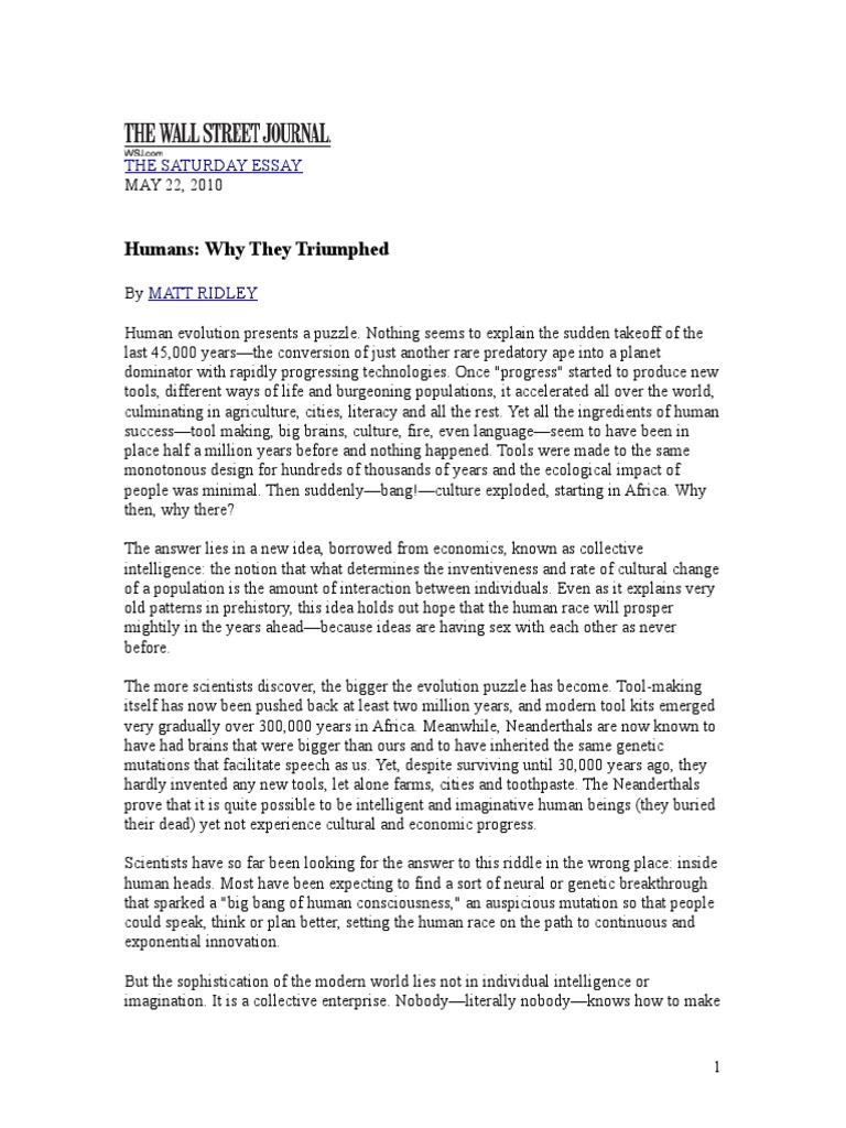 Humans Why They Triumphed, Ridley, 2010 (Backup) | PDF | Human | Trade