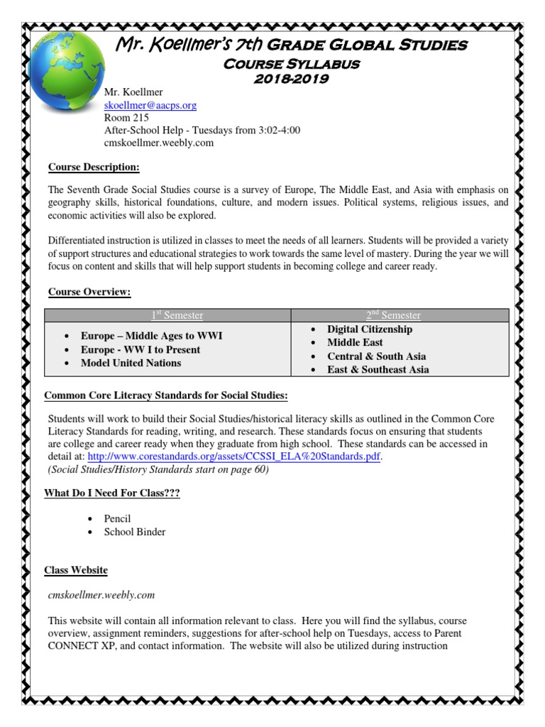 Mr. Koellmer's 7th Grade Global Studies: Course Syllabus | PDF ...