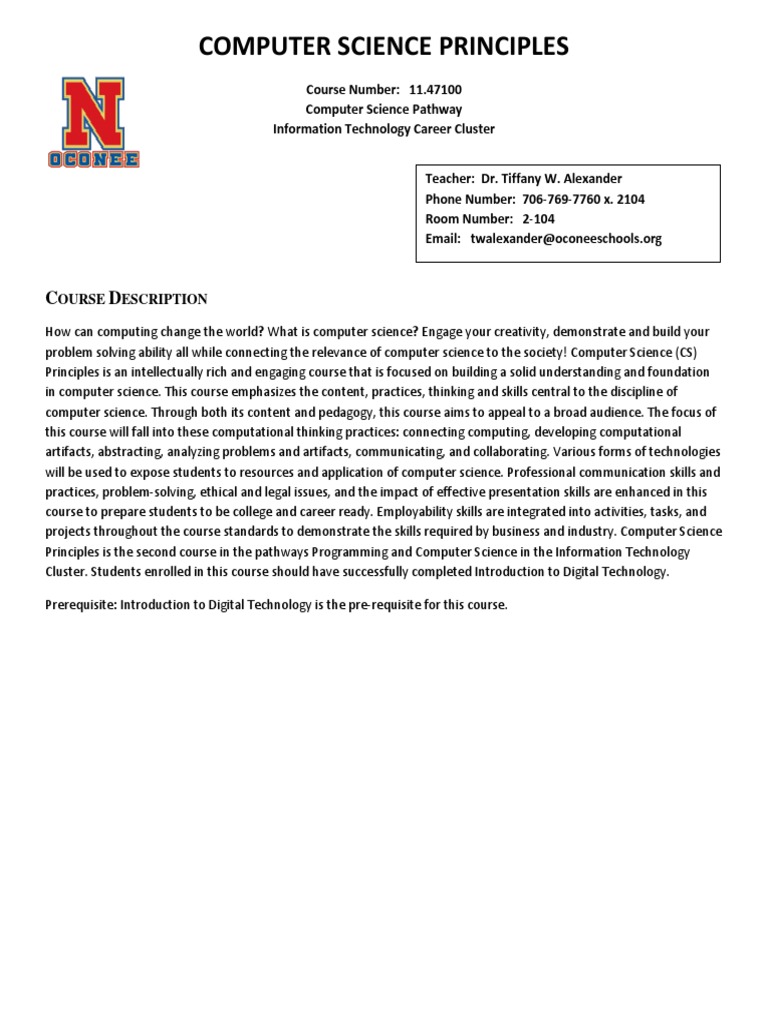Computer Science Principles-Syllabus | PDF | Computer Science | Computing