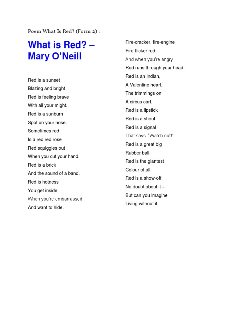 What Is Red? - Mary O'Neill | PDF
