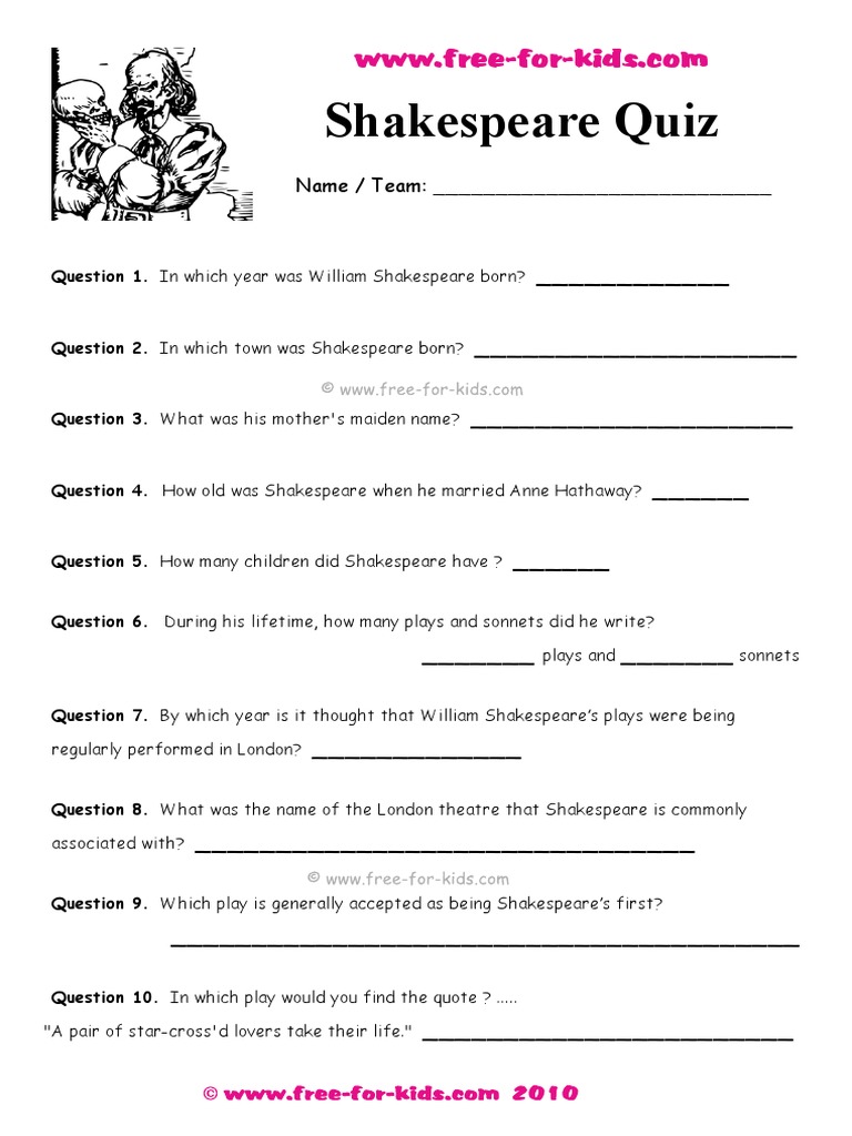 Shakespeare Quiz Questions & Answers | PDF | English Renaissance ...