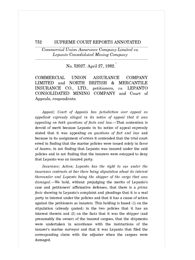 Commercial Union Assurance Company Limited vs. Lepanto Consolidated ...