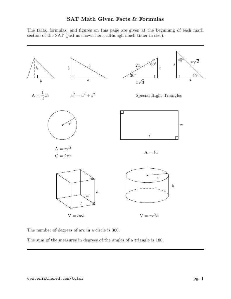 SAT Math Formulas and Facts Guide | PDF | Teaching Methods & Materials