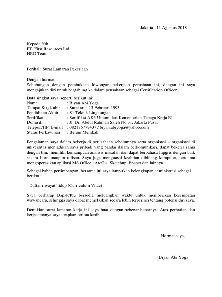 Lamaran Pekerjaan di First Resources | PDF | Karier & Perkembangan | Bisnis