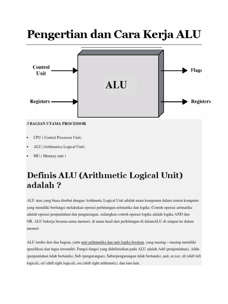 Pengertian Dan Cara Kerja ALU: Definis ALU (Arithmetic Logical Unit ...